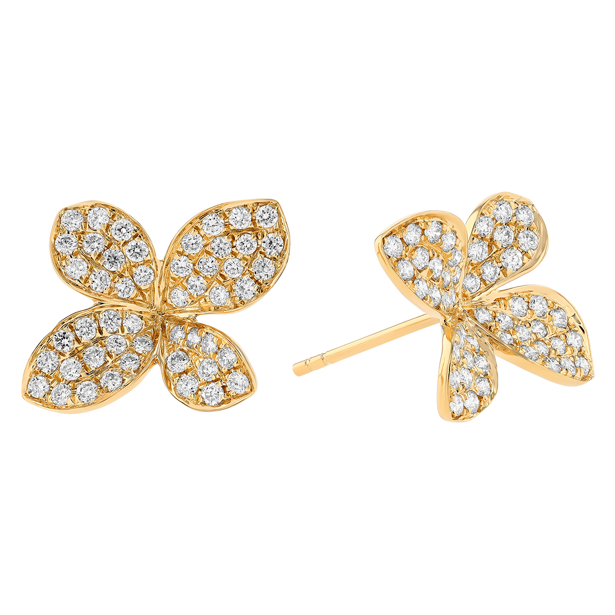 Diamond Pave 4 Petal Flower Post Earrings in Yellow Gold | Borsheims