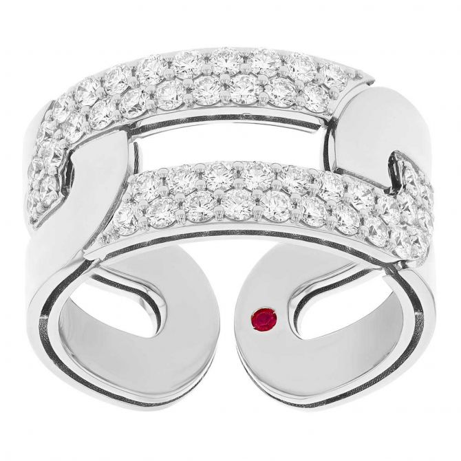 Roberto Coin Navarra Diamond Pavé Link Ring in White Gold ...