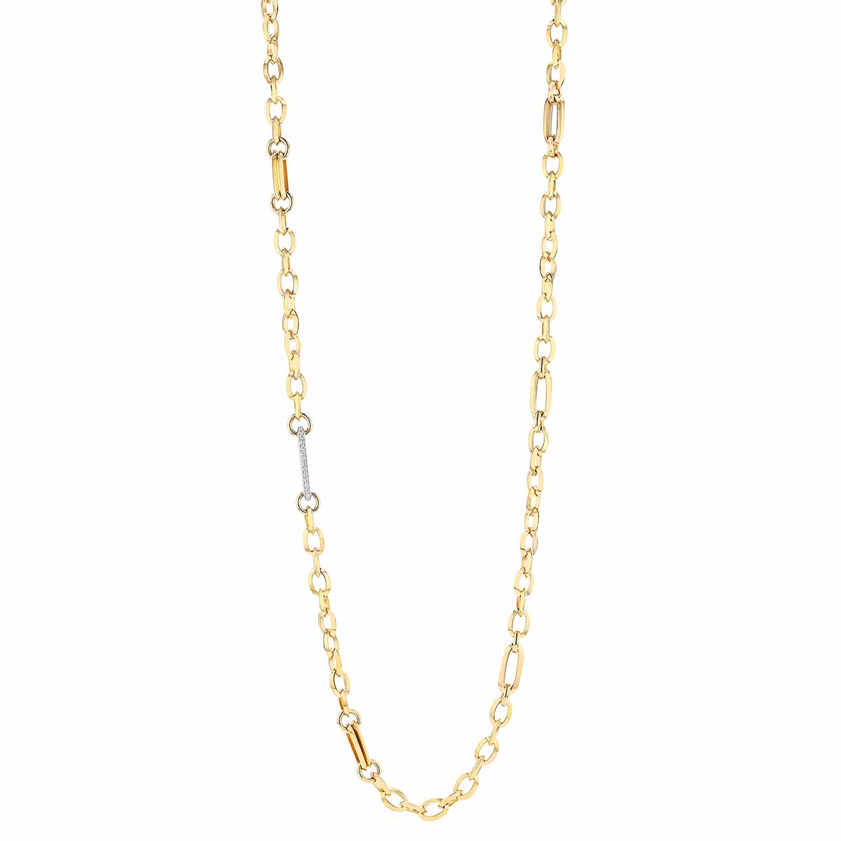 Roberto Coin Yellow Gold Beveled Chain Necklace with Diamond White Gold ...