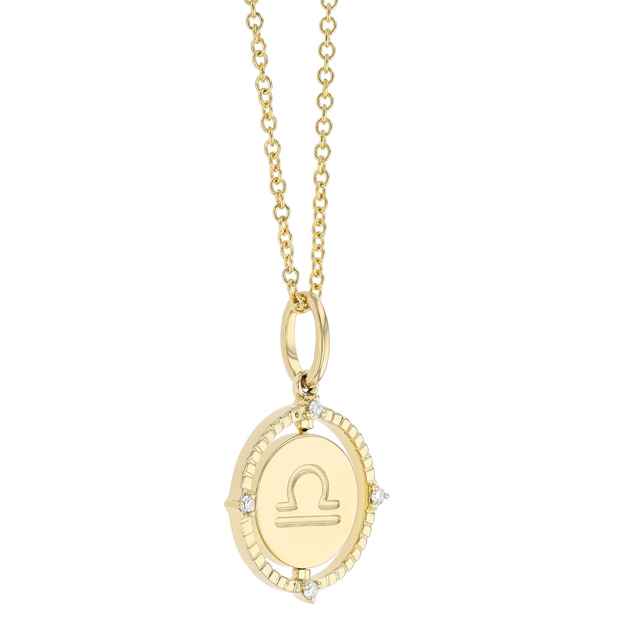 Libra Zodiac Flip Disc Pendant with Diamonds in Yellow Gold | Borsheims