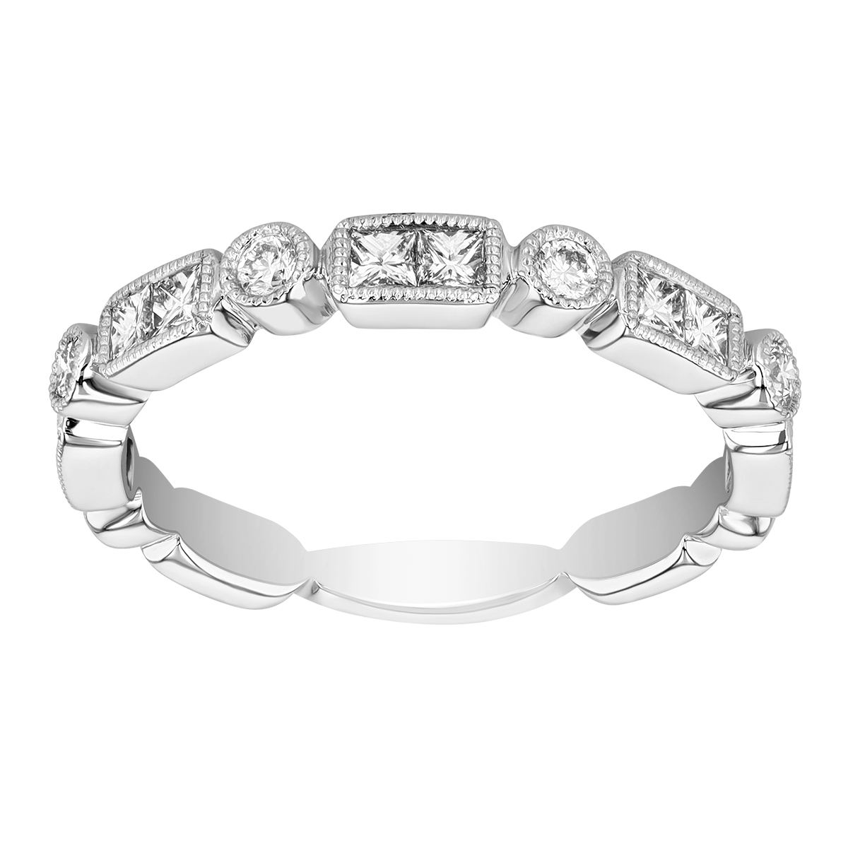 Princess Cut & Round Diamond Alternating Pattern Ring in White Gold ...