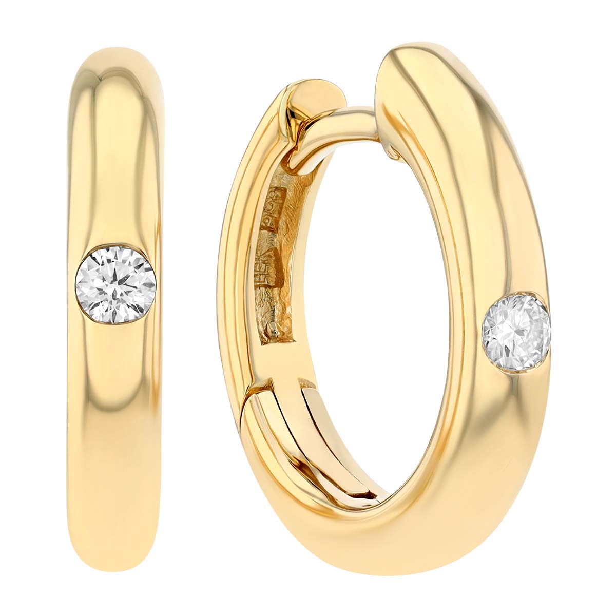 Flush Set Diamond Huggie Hoop Earrings in Yellow Gold | Borsheims