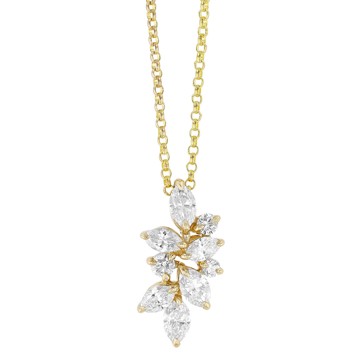 Marquise & Round Diamond Cascading Cluster Pendant in Yellow Gold, 18 ...
