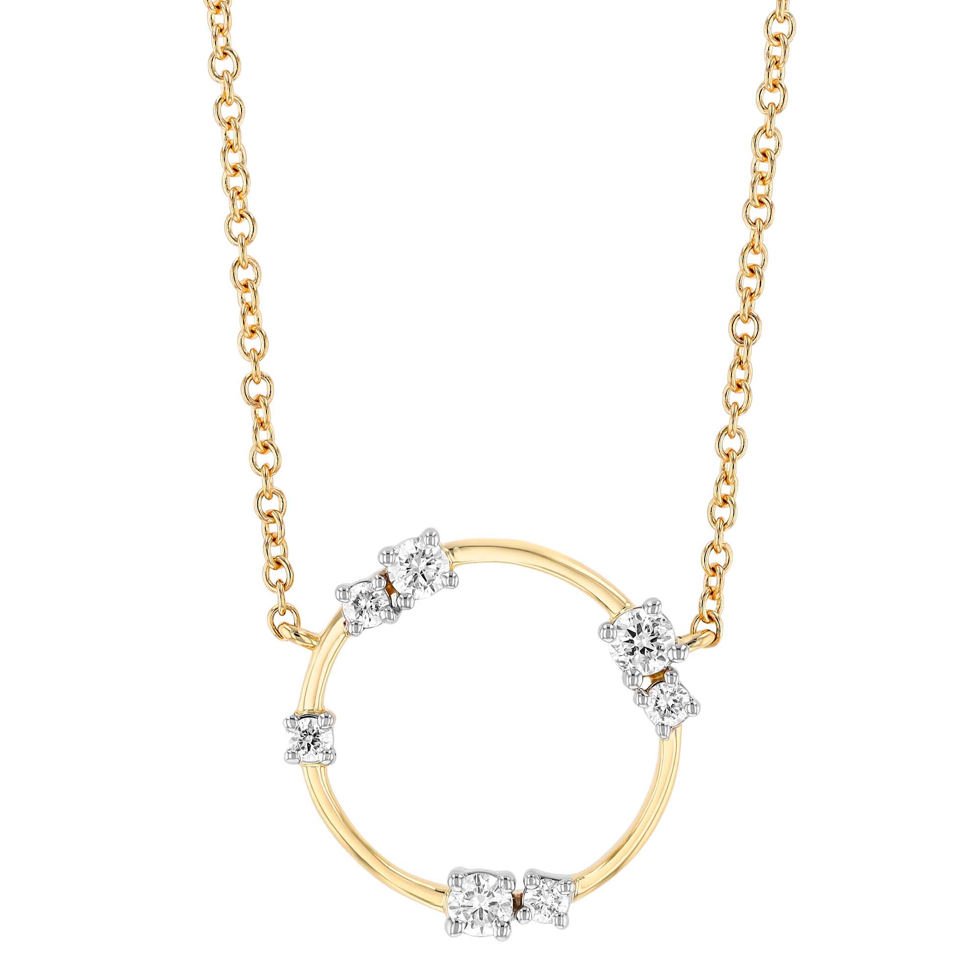 Diamond Scatter Open Circle Pendant in Yellow Gold, 18" | Borsheims