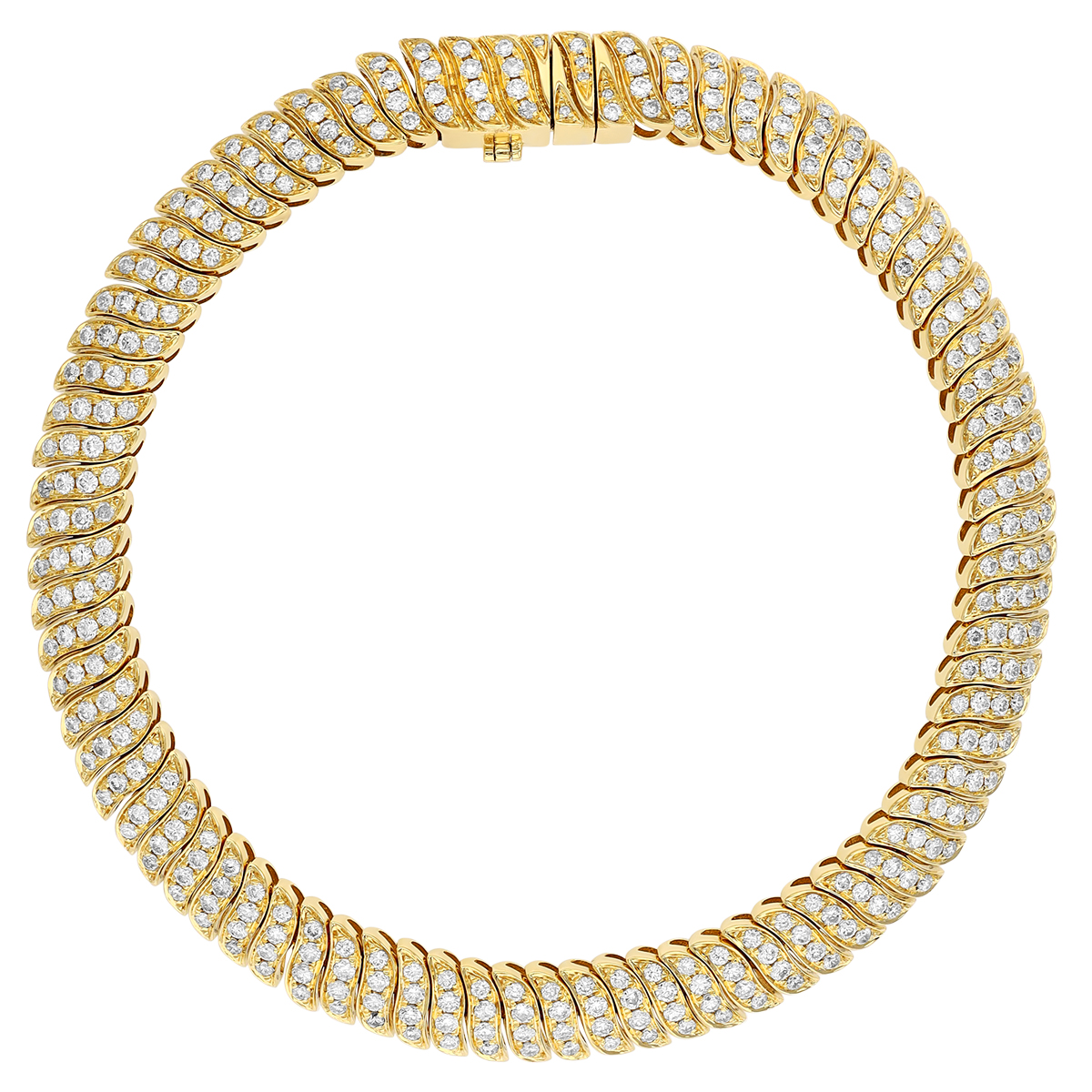 Diamond Pavé Wave Chain Bracelet in Yellow Gold, 7.5" | Borsheims