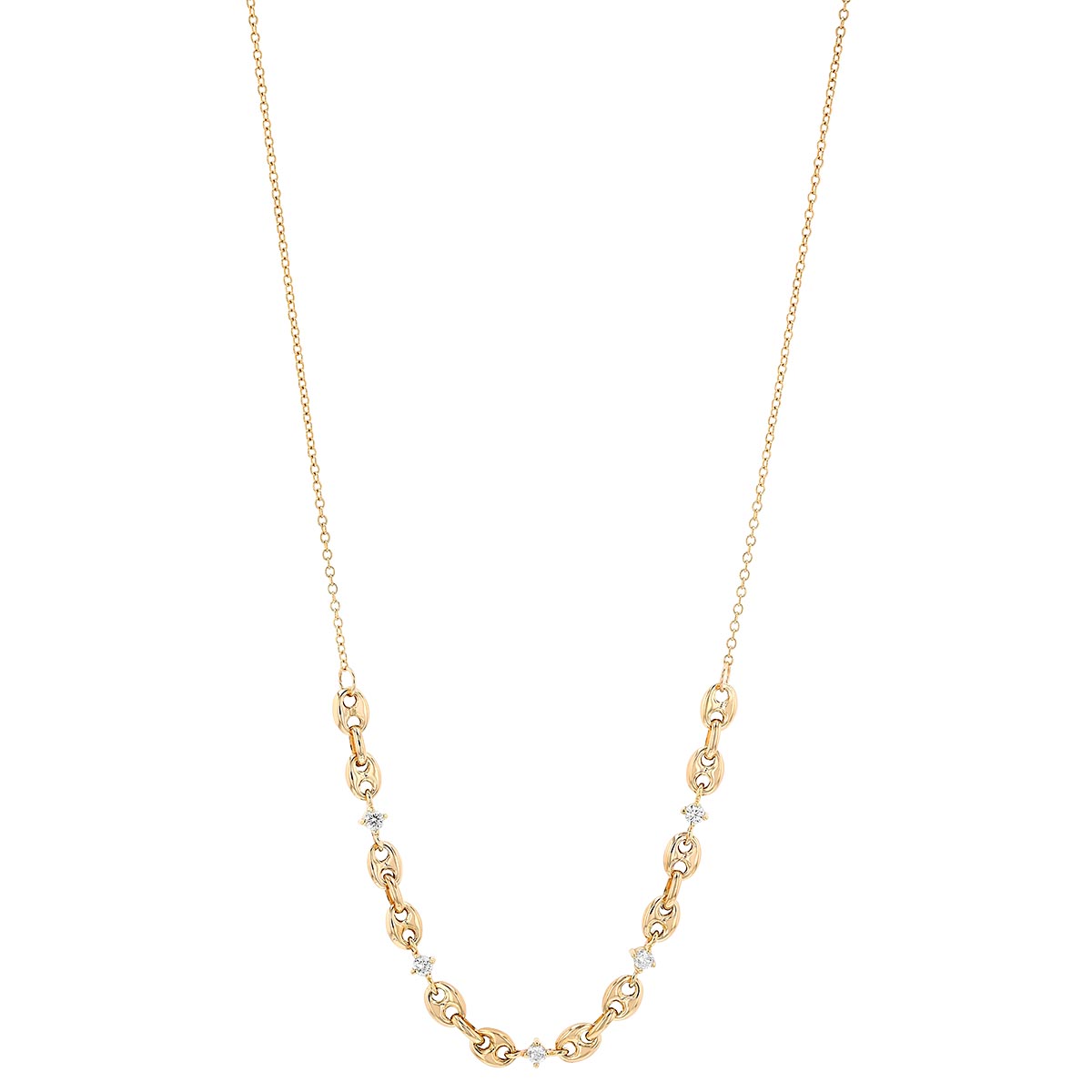 Zoe Chicco Diamond & Puff Mariner Link Necklace in Yellow Gold, 16 ...