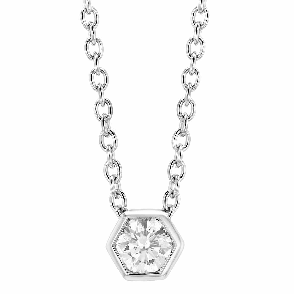 Hexagon Diamond Bezel Set Solitaire Pendant in White Gold, 16" | Borsheims
