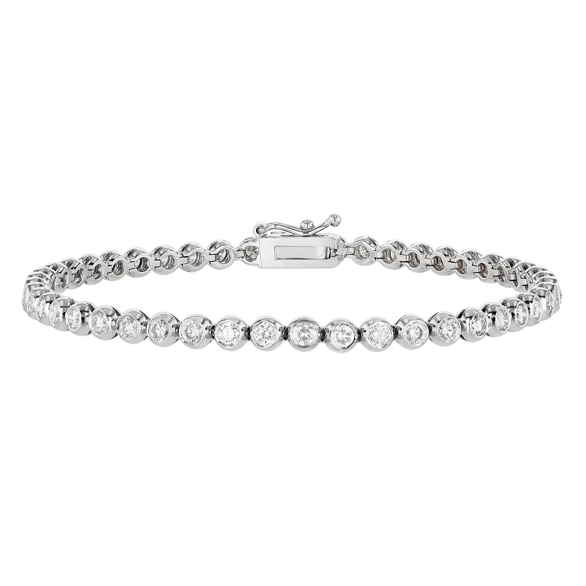 Bezel Set Round Diamond Tennis Bracelet in White Gold, 7", 2.51 aptw ...