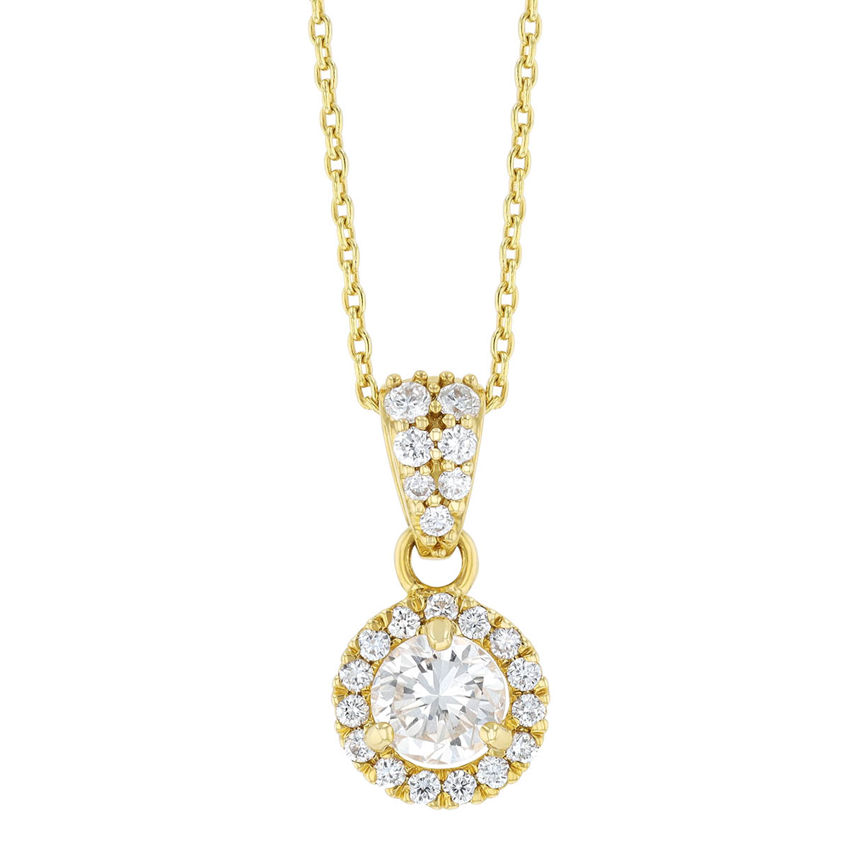 Round Diamond & Halo Pendant with Diamond Bail in Yellow Gold, 18 ...