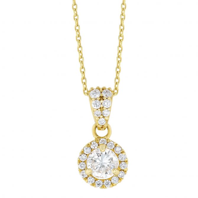Round Diamond & Halo Pendant with Diamond Bail in Yellow Gold, 18 ...