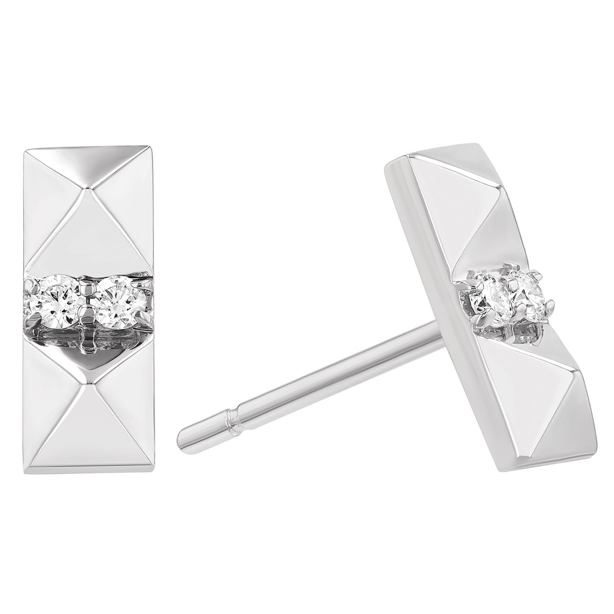 Double Diamond & Pyramid Bar Stud Earrings in White Gold | Borsheims