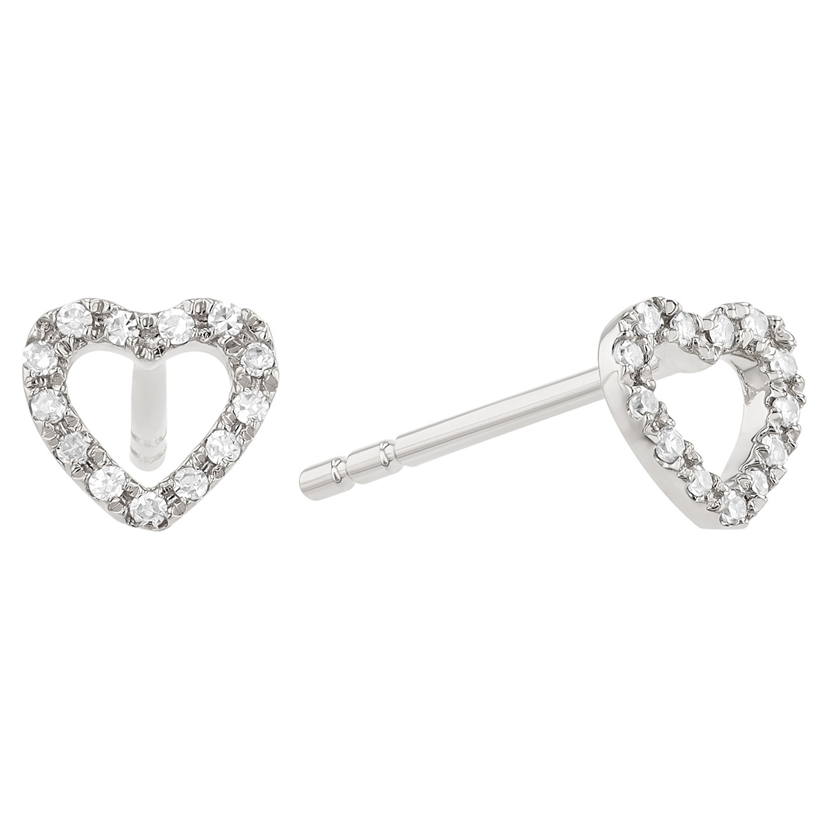 Diamond Open Heart Dainty Stud Earrings in White Gold | Borsheims