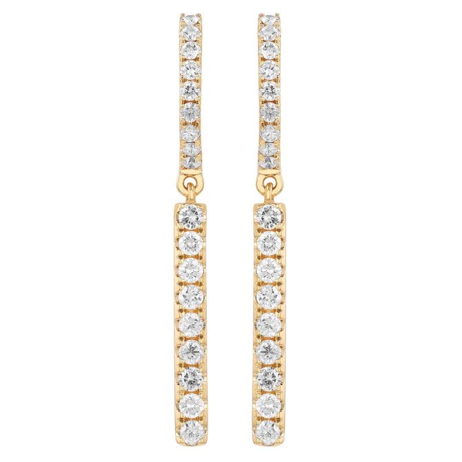 Diamond Vertical Bar Dangle Hoop Earrings in Yellow Gold Borsheims