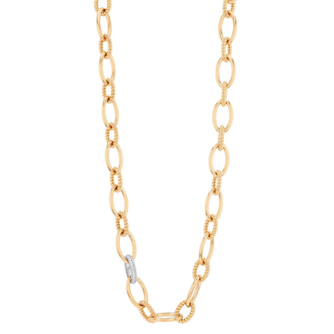 Roberto Coin Polished & Fluted Oval Link Chain Necklace with Diamond ...