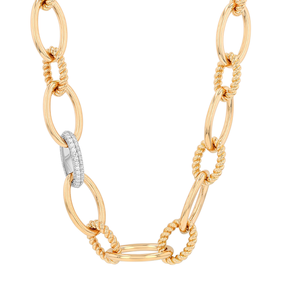 Roberto Coin Polished & Fluted Oval Link Chain Necklace with Diamond ...