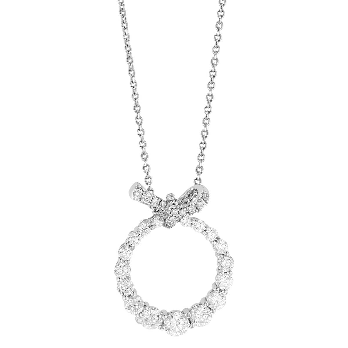 Graduated Diamond Open Circle & Bow Pendant in White Gold | Borsheims