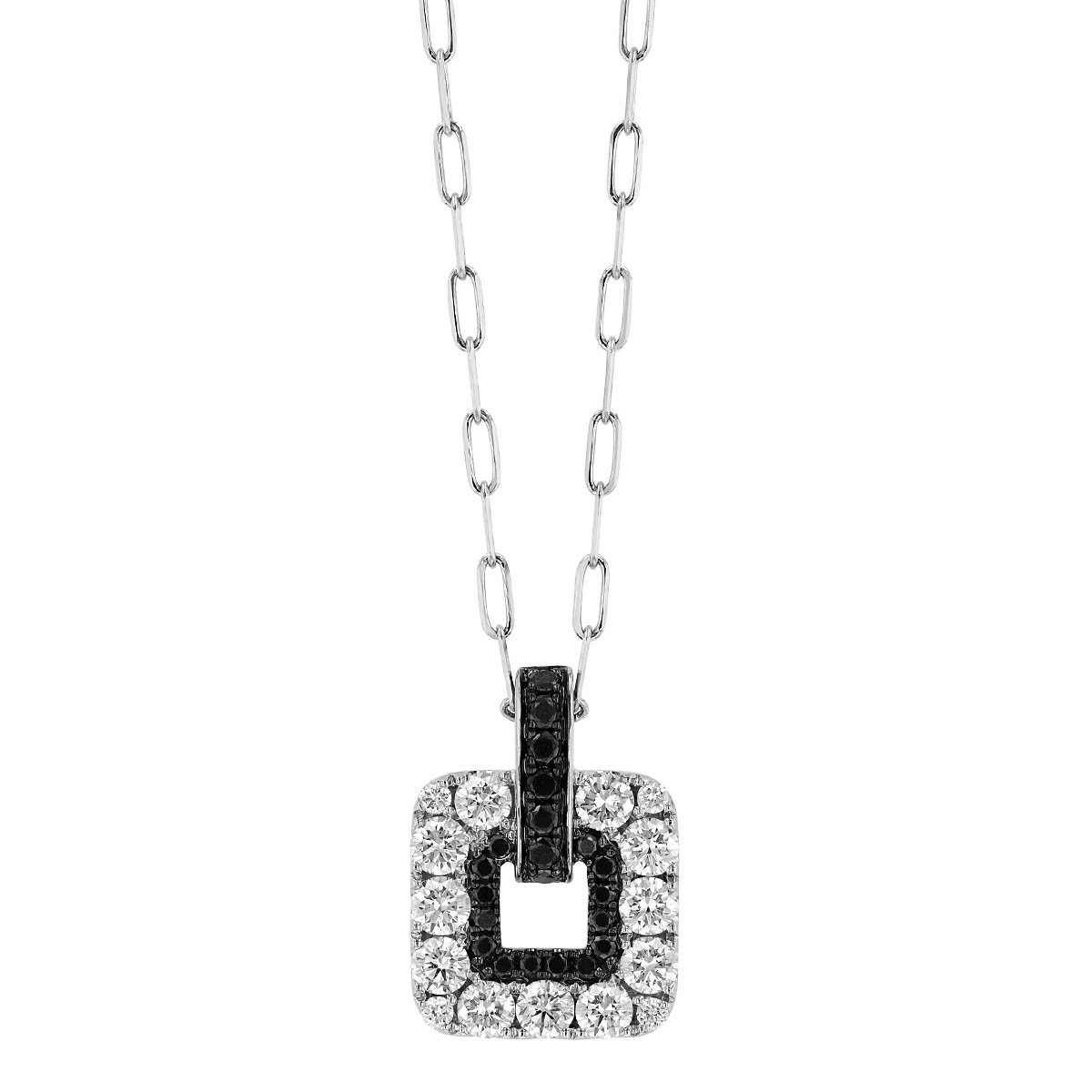 Frederic Sage Black & White Diamond Square Pendant in White Gold ...