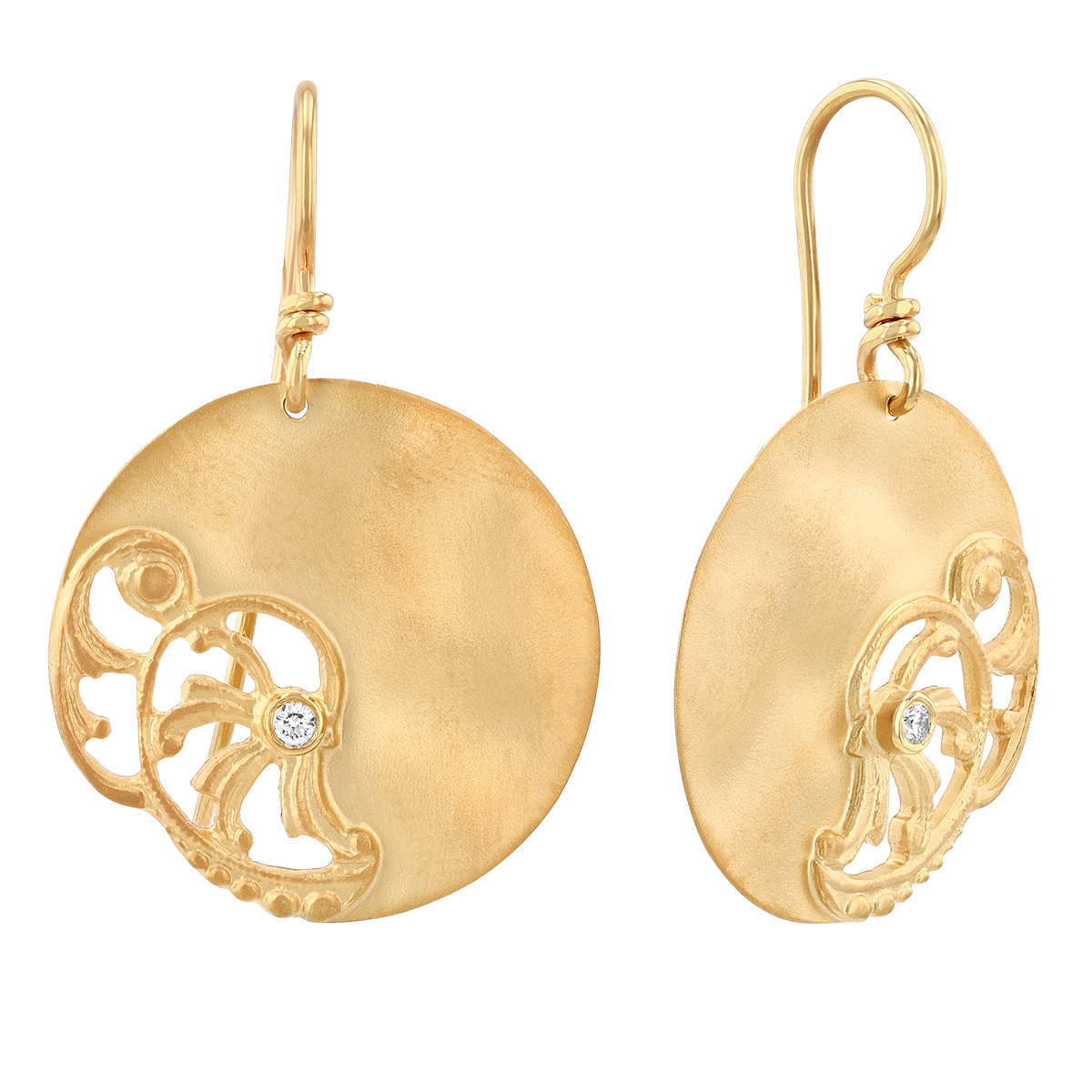 Marika Nautilus Filigree Circle Dangle Earrings in Yellow Gold with ...