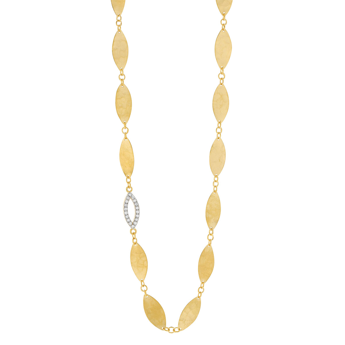 Marika Yellow Gold Navette Shaped Necklace with Diamond Accent Station ...