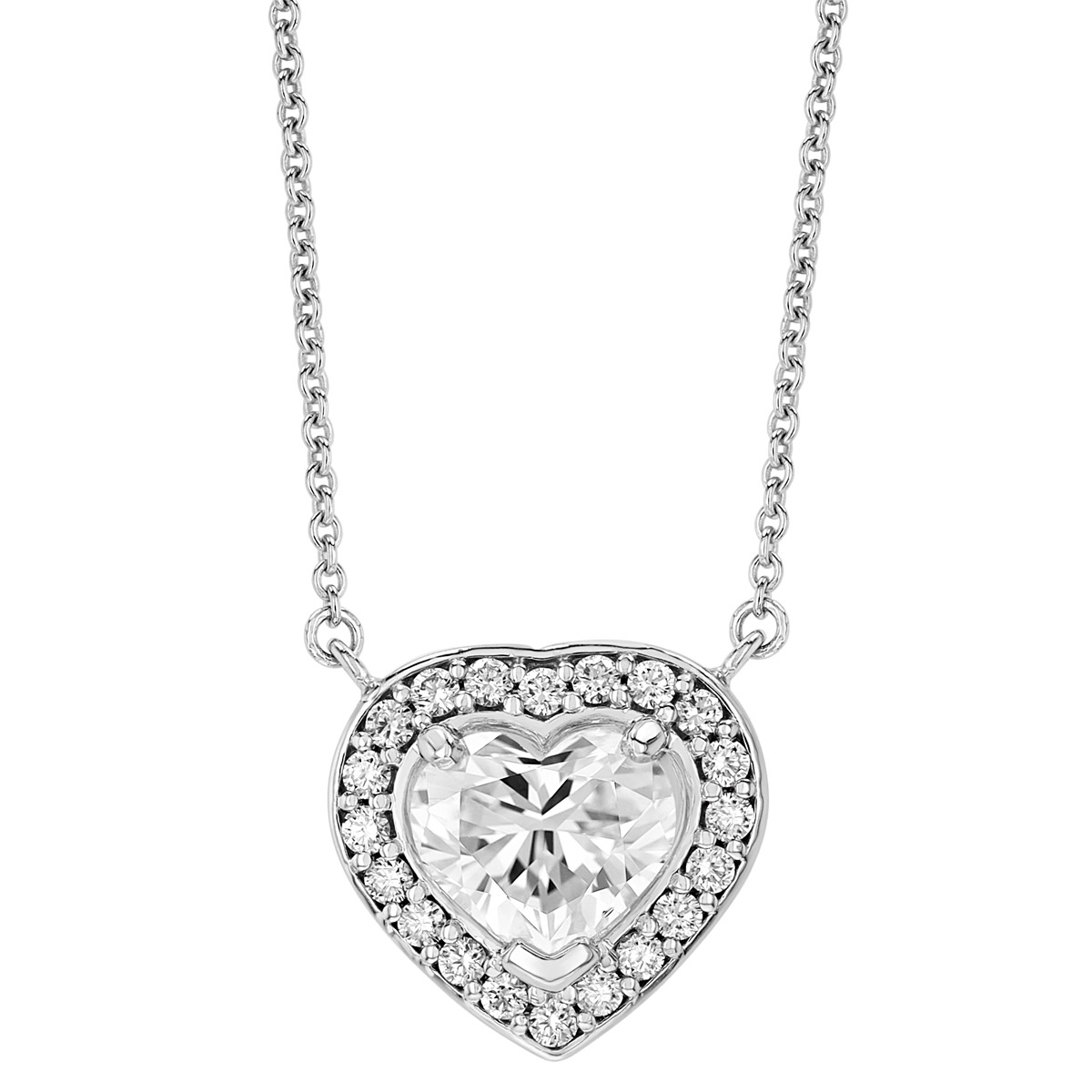 14KWG-RH Heart Halo Diamond Necklace | Borsheims