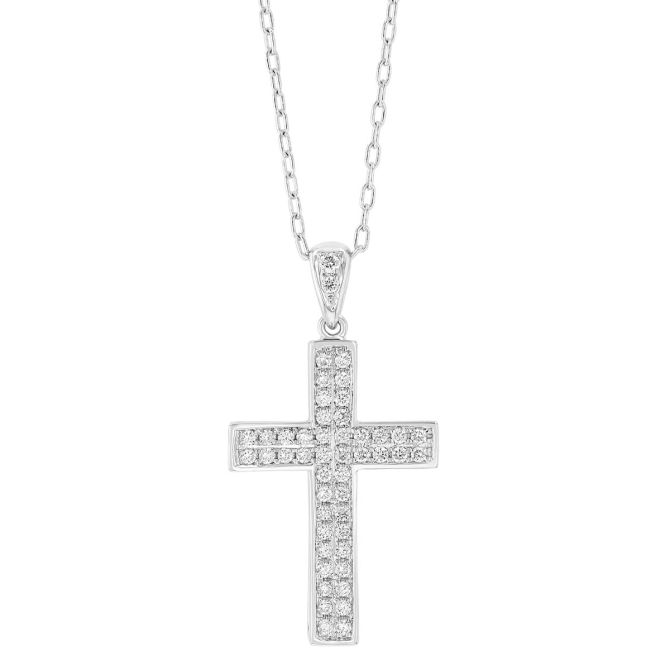 Diamond Pave 2 Row Cross Pendant in White Gold | Borsheims