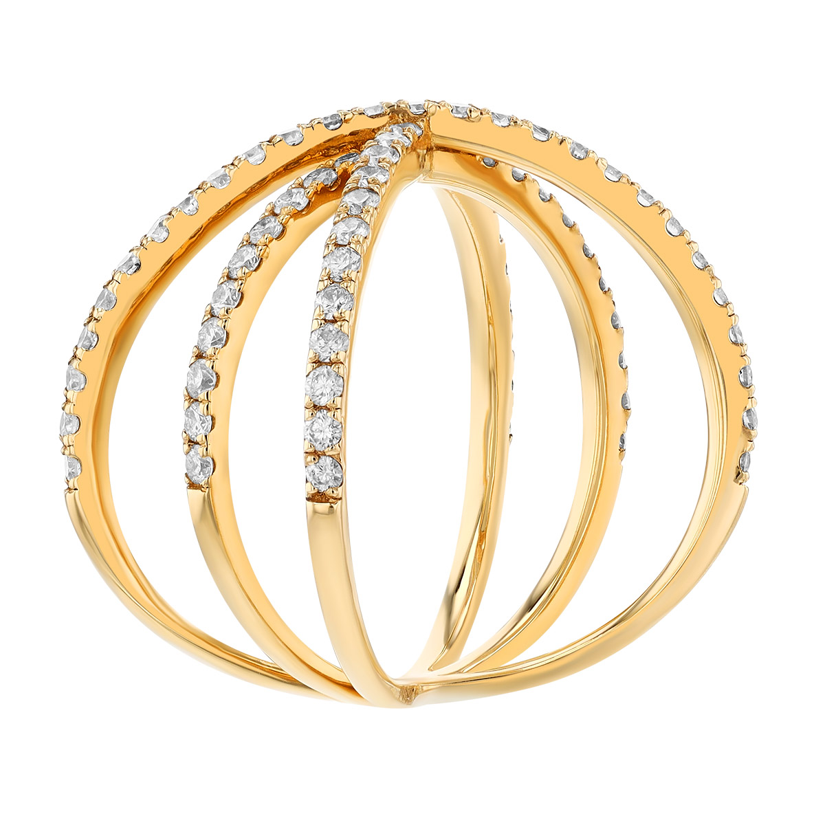 Diamond 3 Row Crossover Wide Ring in Yellow Gold | Borsheims