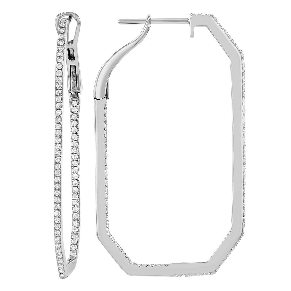 Diamond Elongated Octagon Angular Hoop Earrings in White Gold | Borsheims