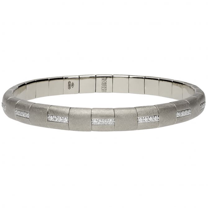 Roberto Demeglio Pura Bracelet with 15 Diamond Stations in Matte White Gold | PU4LOB2DBS | Borsheims