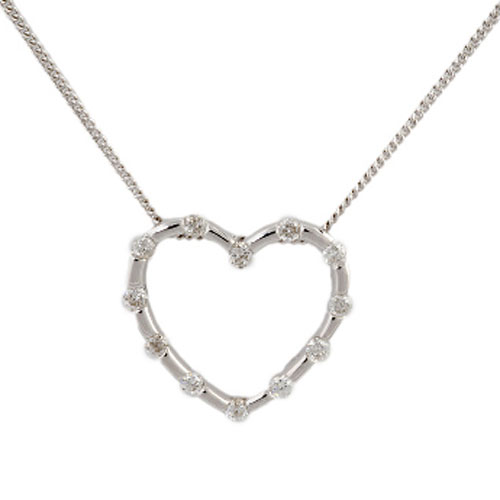 Diamond Open Heart Necklace in White Gold, 16" | Borsheims