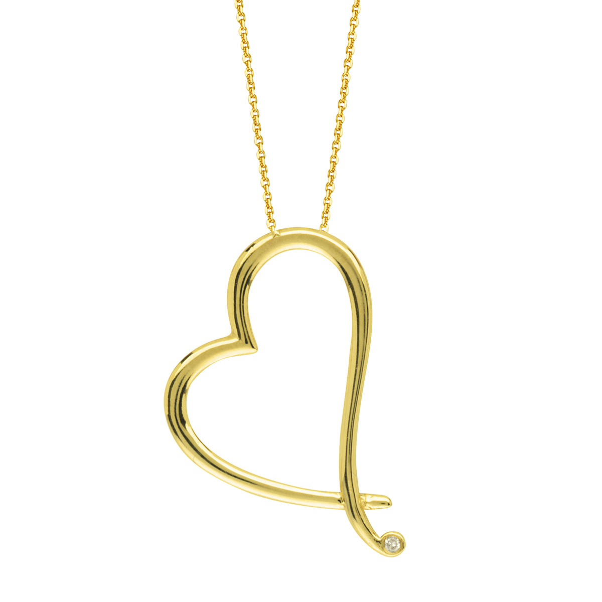 Open Heart Slanted Pendant with Diamond Accent in Yellow Gold, 18 ...