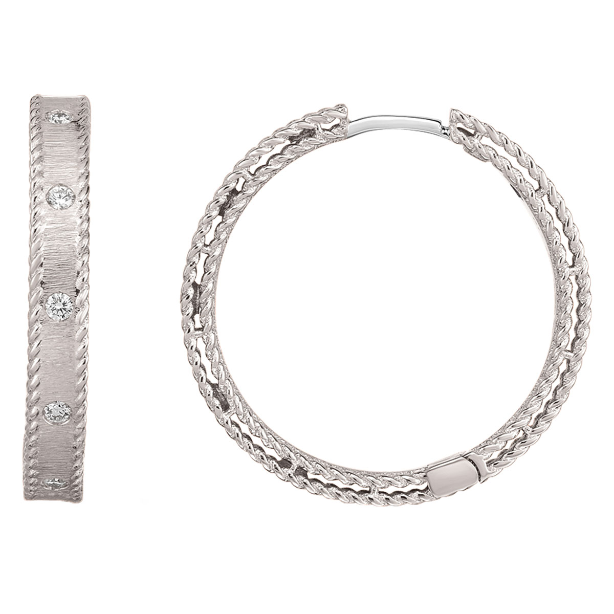 Roberto Coin Symphony Princess Diamond Hoop Earrings in White Gold ...
