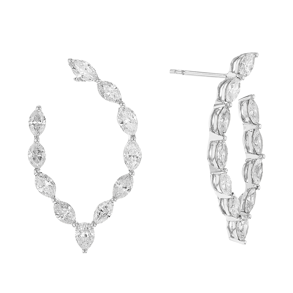 Marquise & Pear Shaped Diamond Curved V Post Earrings in White Gold ...