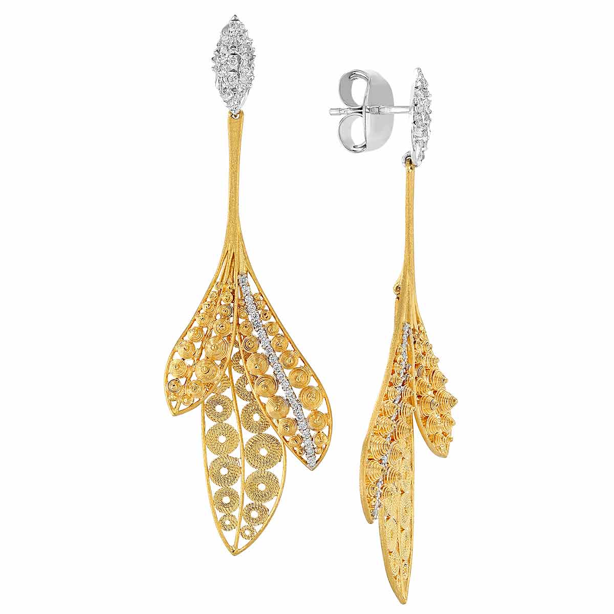 Luisa Rosas Luz Diamond Leaf Drop Earrings in Yellow Gold | LRLZ193 ...