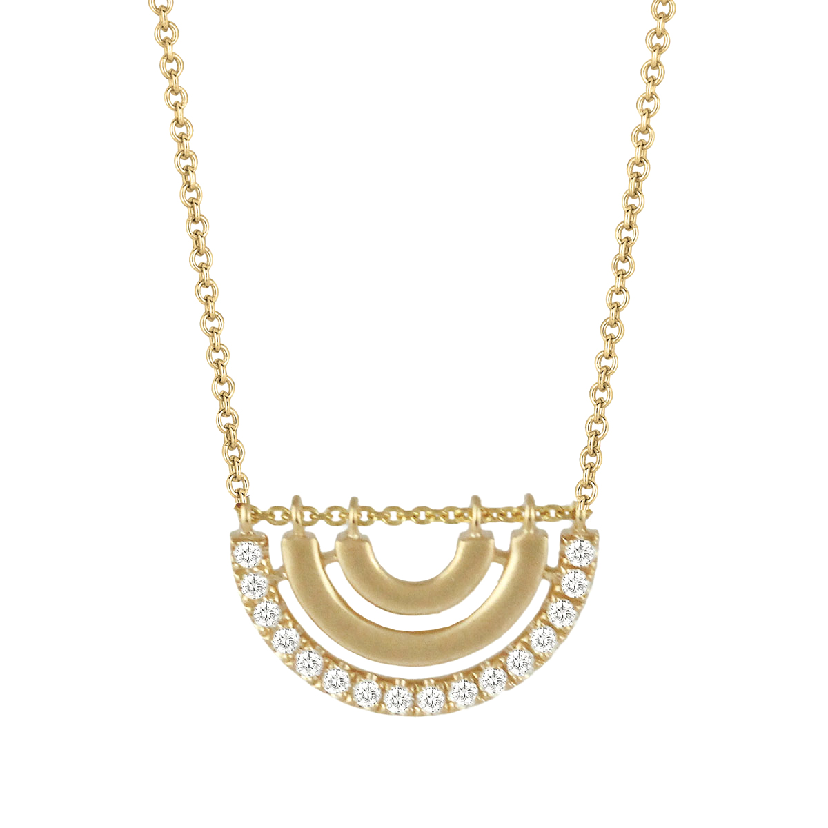 Doves Fibonacci Diamond and Satin Yellow Gold Half Circle Necklace, 18 ...