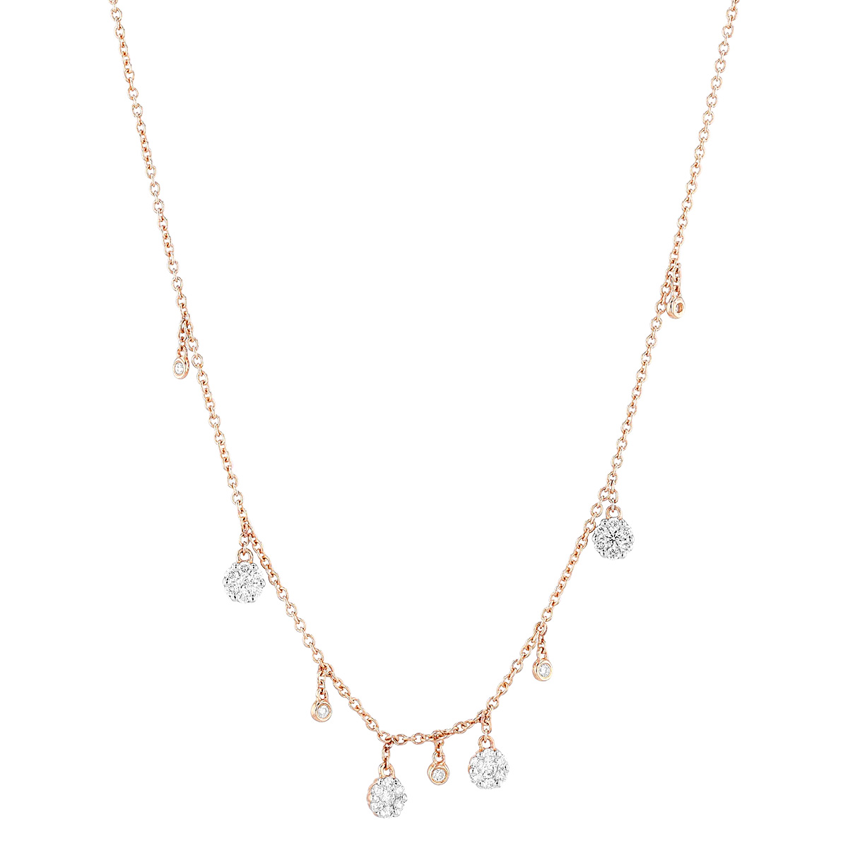 Diamond Cluster & Bezel Set Drop Station Fringe Necklace in Rose Gold ...