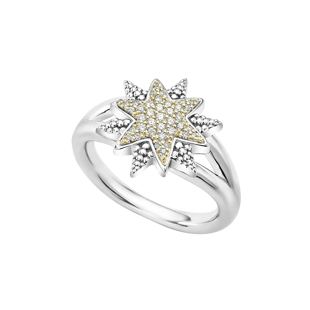 LAGOS Sterling Silver & 18K Yellow Gold Diamond North Star Ring, Size 7 ...