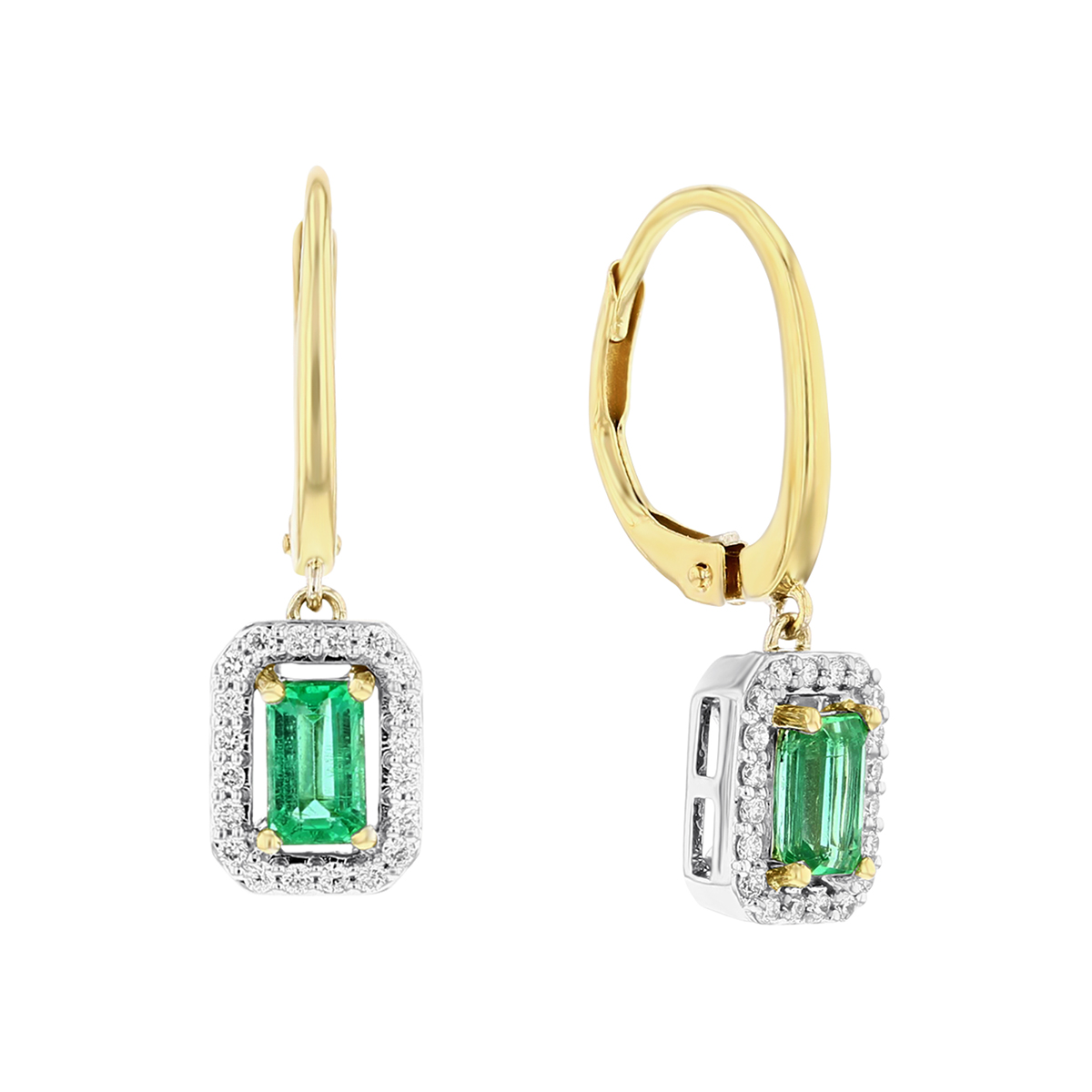 14K White & Yellow Gold Emerald Cut Emerald & Diamond Dangle Earrings ... 14K White & Yellow Gold Emerald Cut Emerald & Diamond Dangle Earrings ...