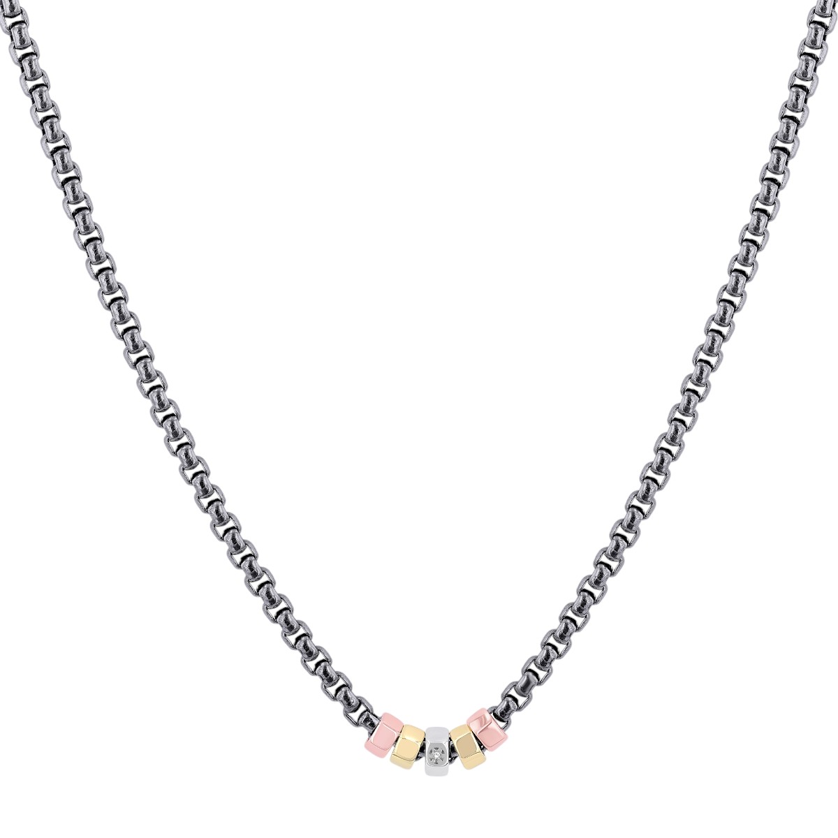 Titanium Link Chain & Tri Tone Rondel Necklace with Diamond Accent, 19. ...
