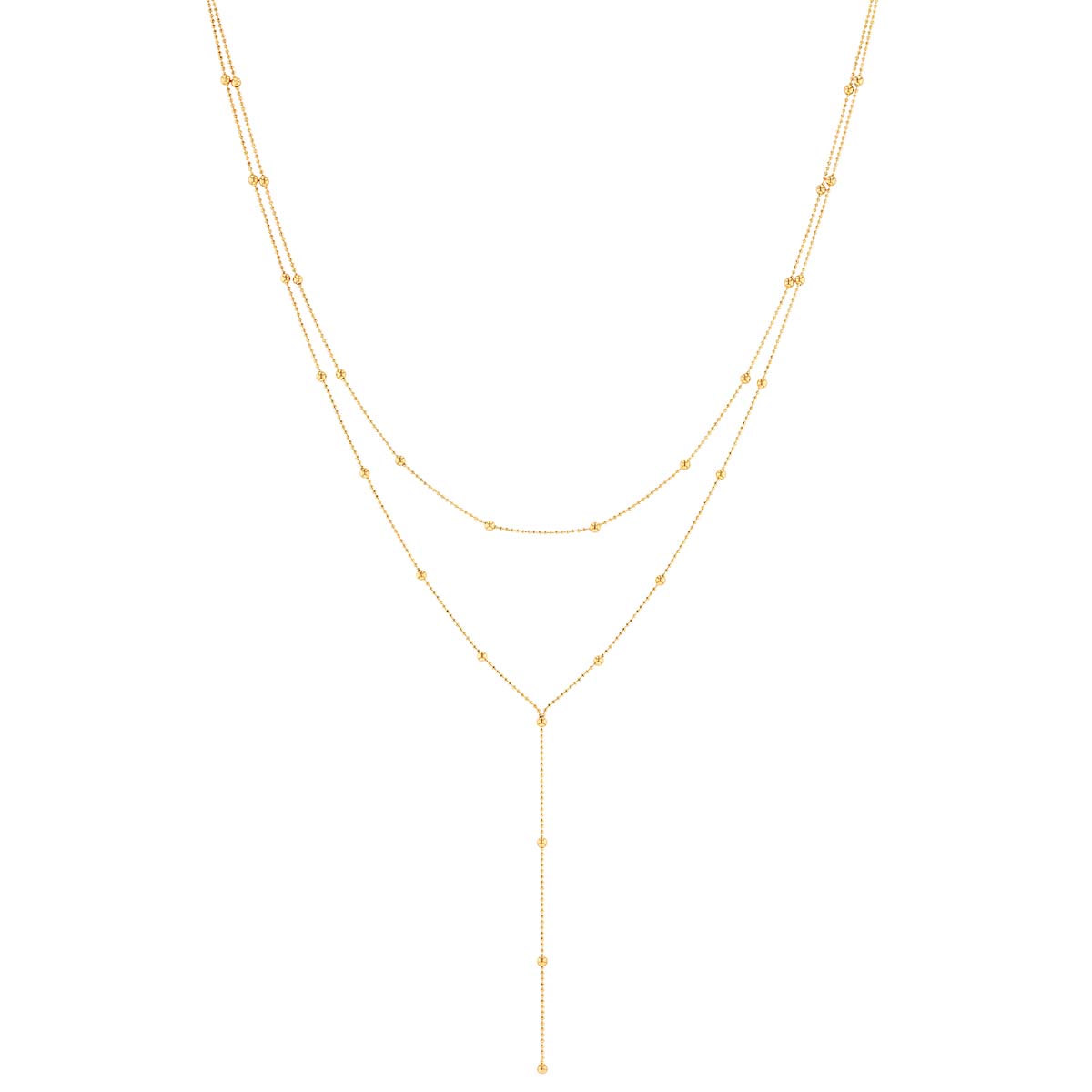Yellow Gold Double Strand Lariat Bead Chain Necklace, 17" | Borsheims