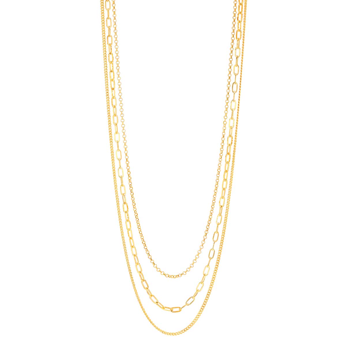 Yellow Gold Triple Strand Mixed Link Chain, 18" | Borsheims
