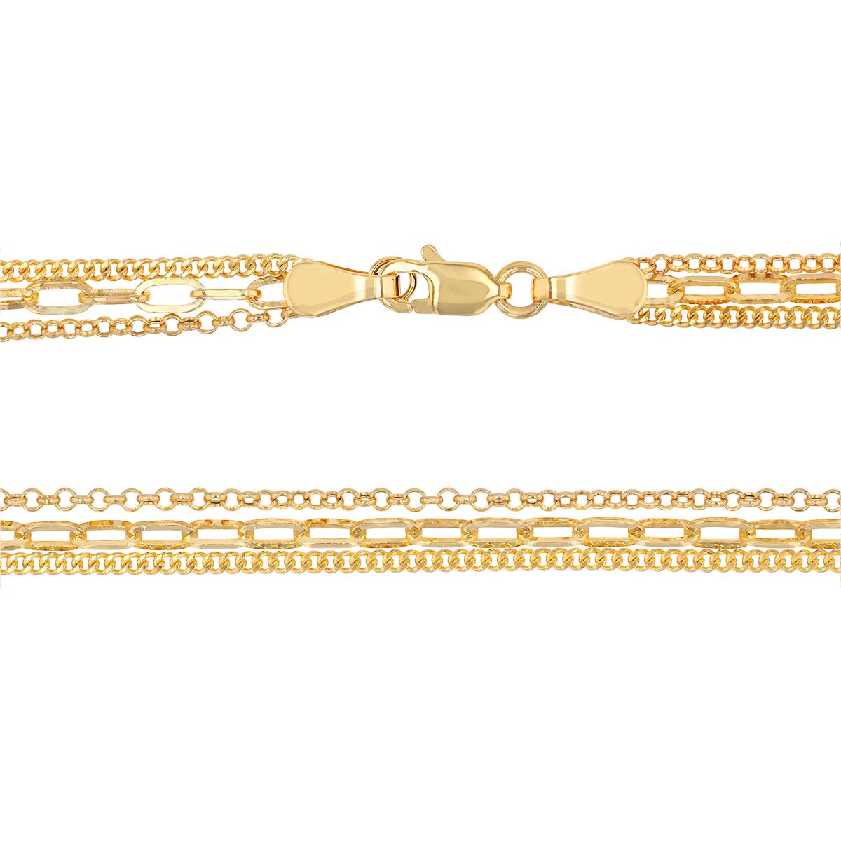 Yellow Gold Triple Strand Mixed Link Chain, 18" | Borsheims