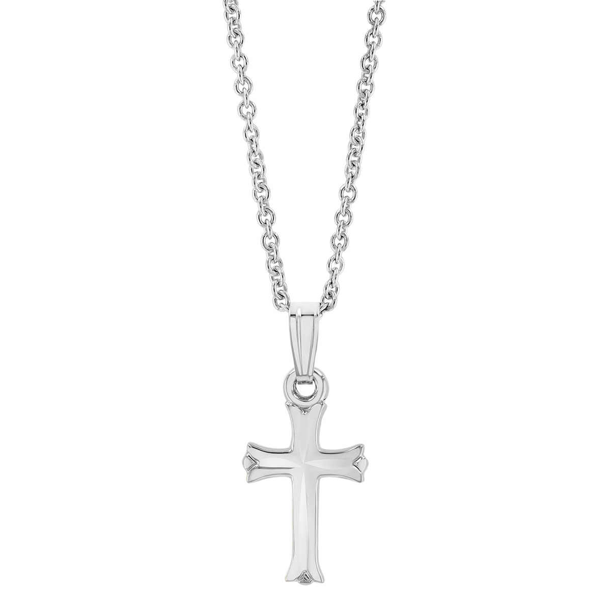 Children's Sterling Silver Flared Edge Cross Pendant, 13" | Borsheims