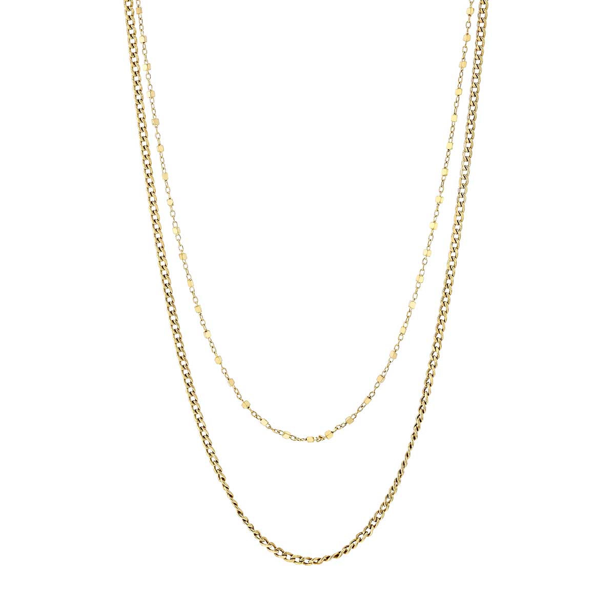 Zoe Chicco Yellow Gold Square Bead & XS Curb Chain Layered Necklace, 18 ...