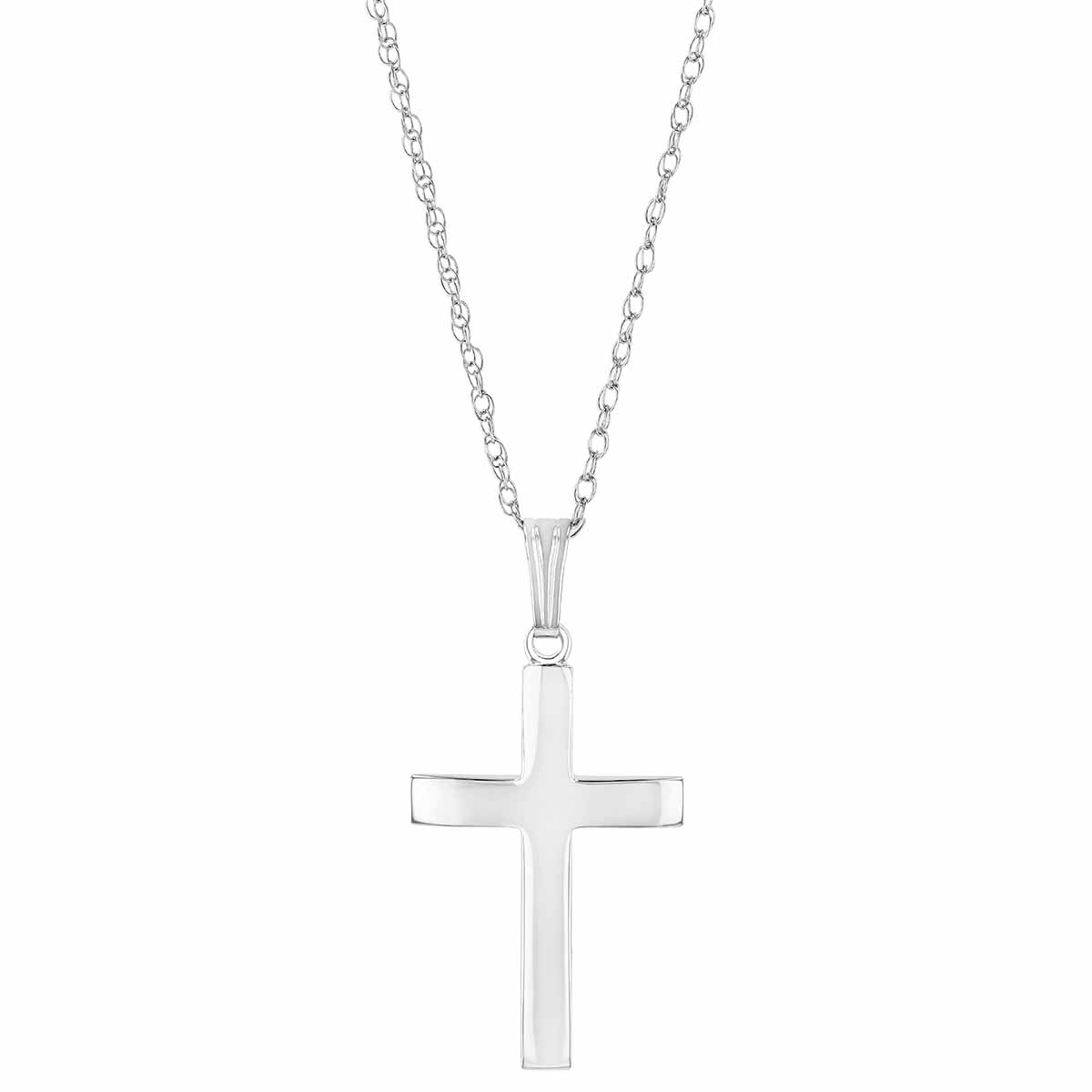 White Gold Square Edge Cross Pendant, 18" | Borsheims