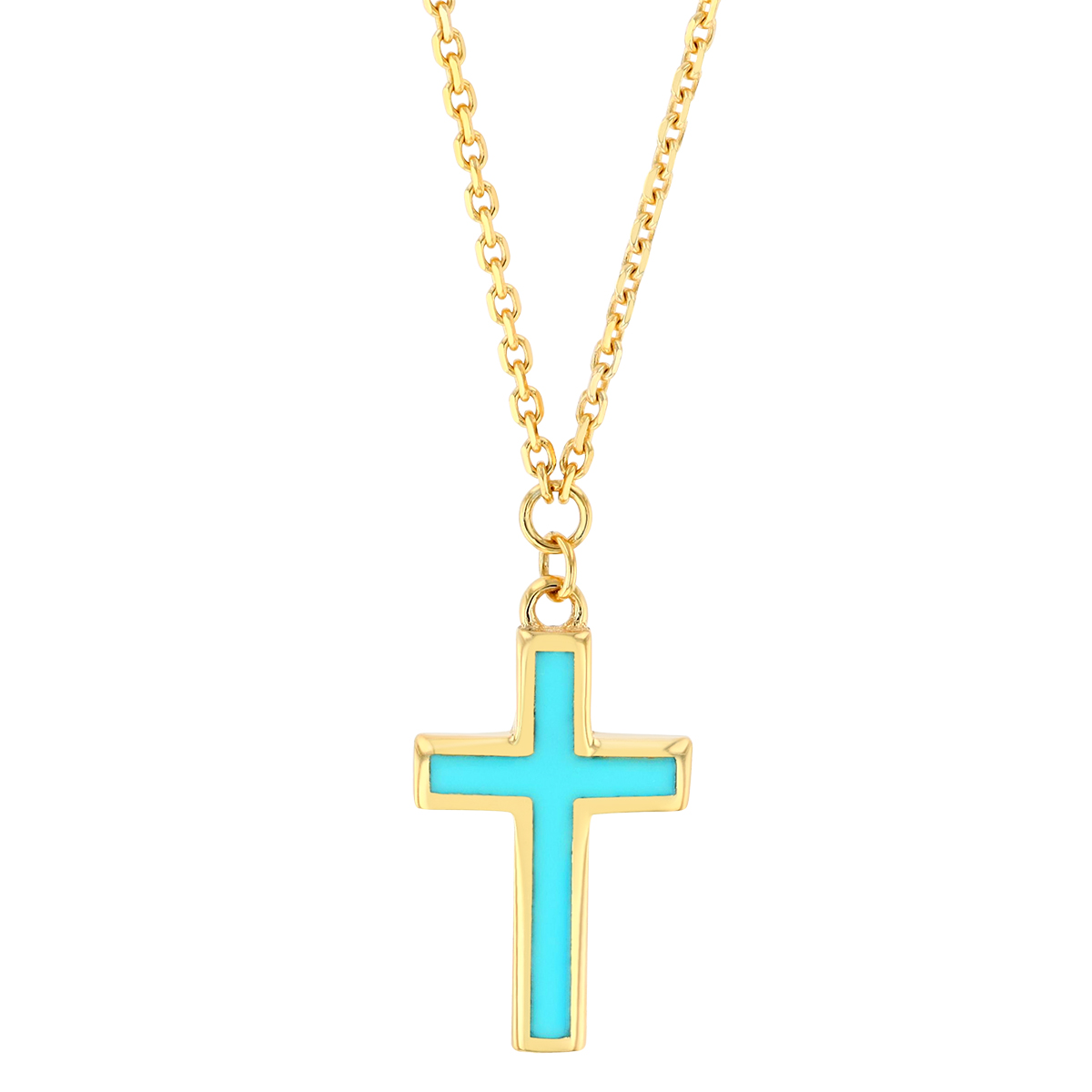Blue Enamel Cross Pendant in Yellow Gold, 18" | Borsheims