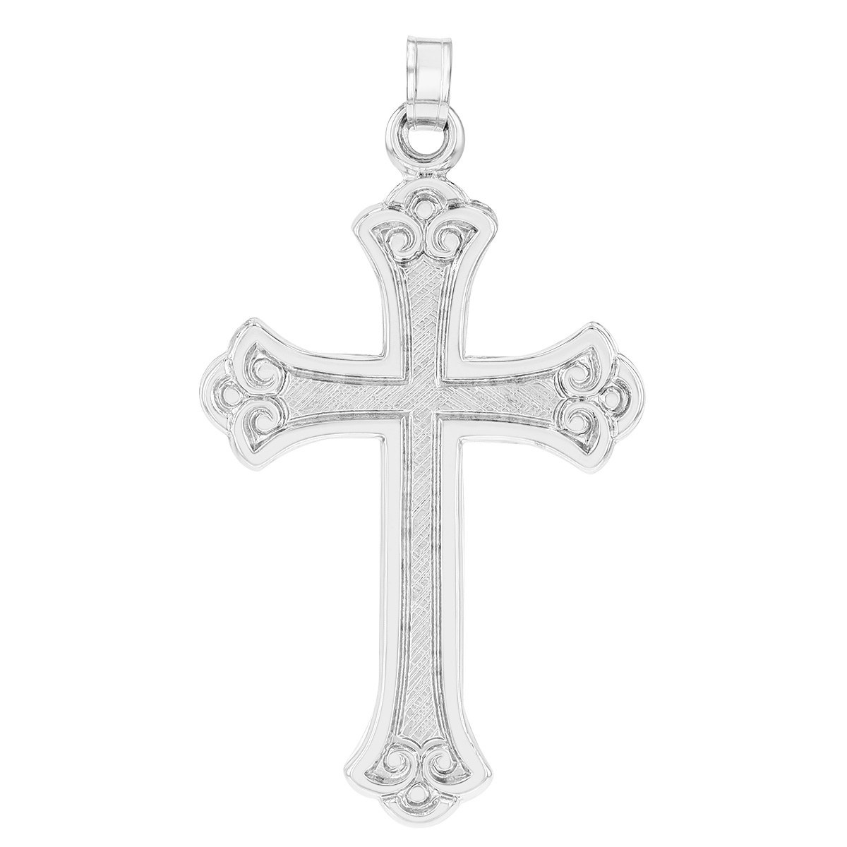 White Gold Curled Edge Design Cross Charm | Borsheims