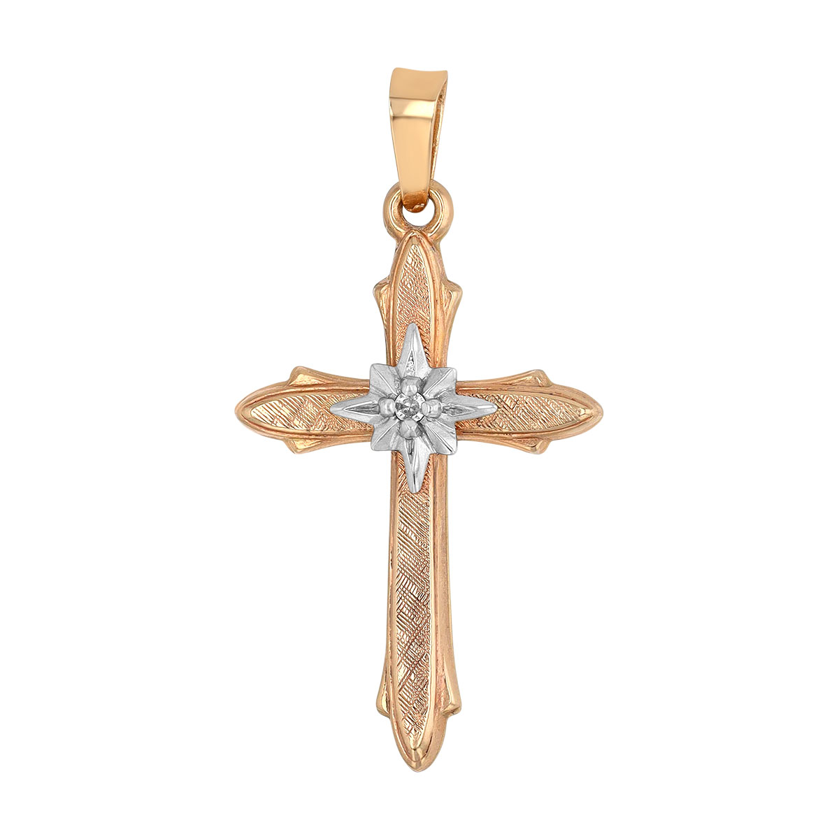 Yellow & White Gold Crosshatch Texture Cross Charm | Borsheims