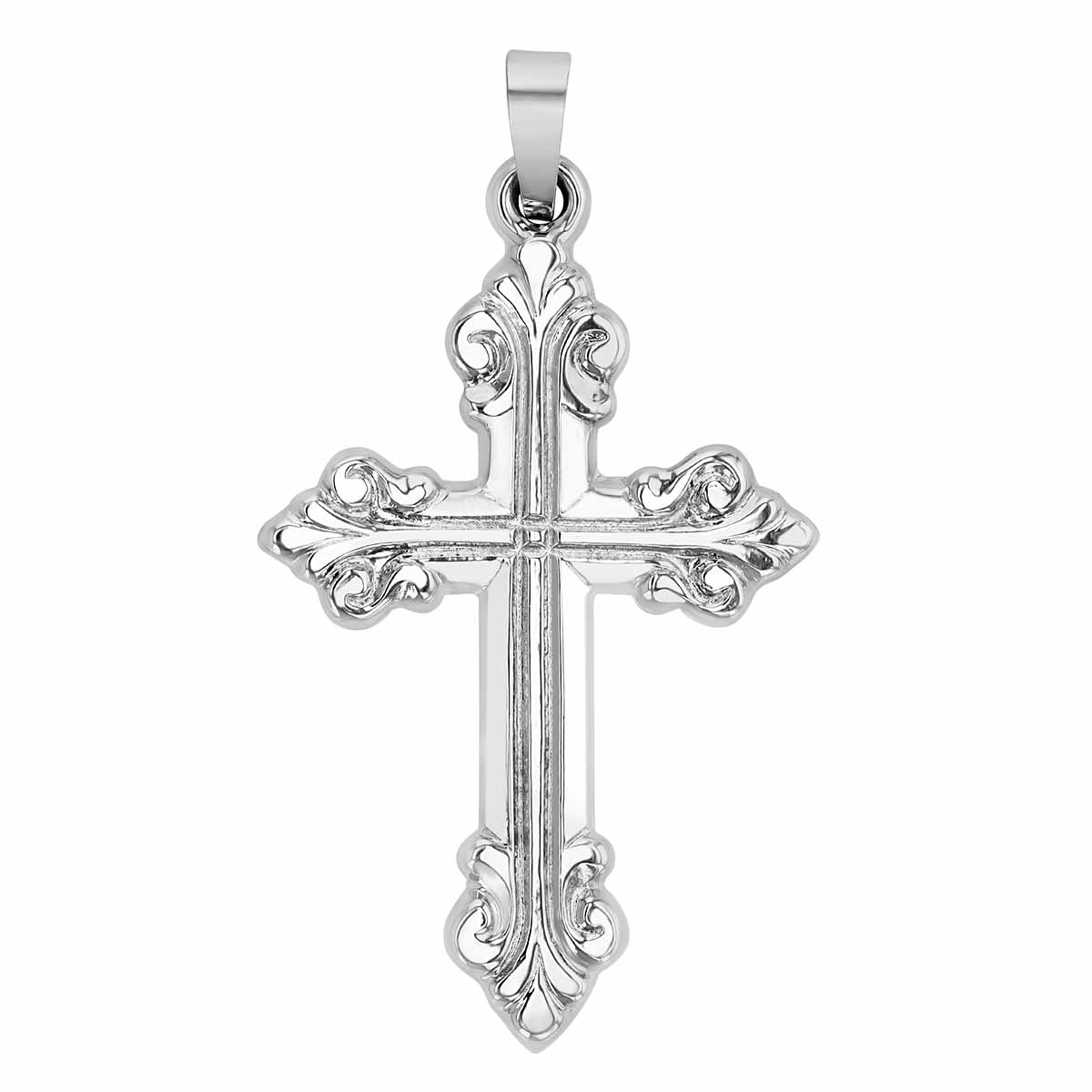 White Gold Swirl Flourish Cross Charm | Borsheims