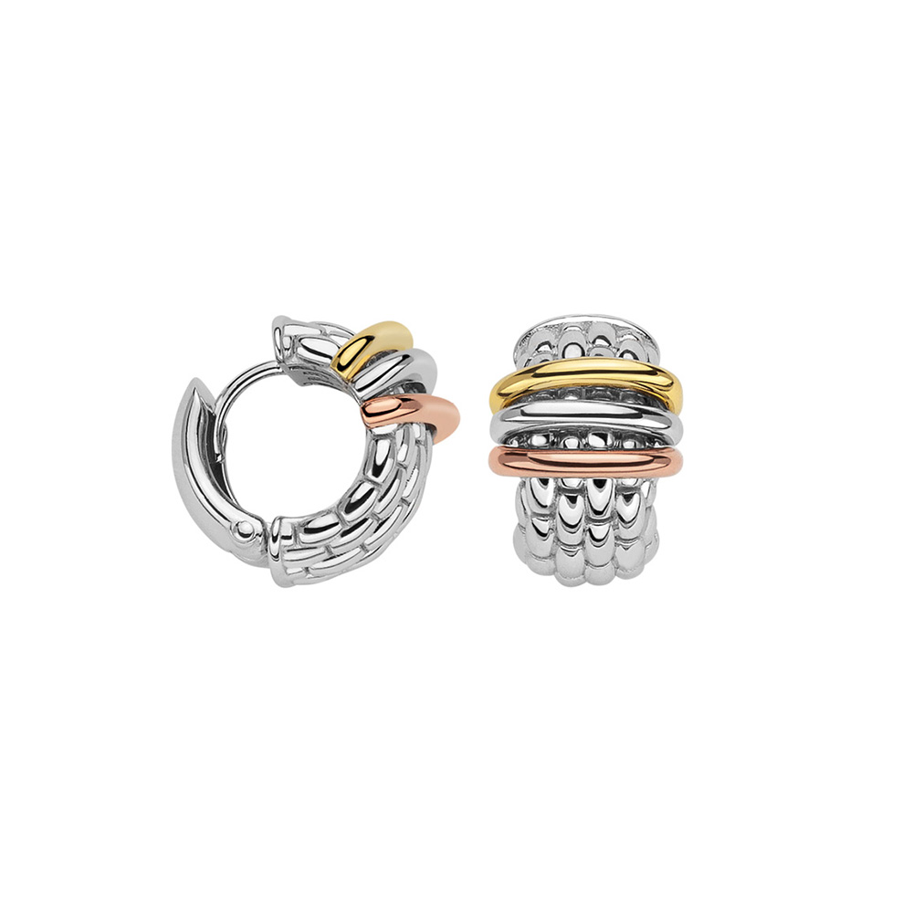 FOPE Panorama 3 Rondel Huggie Earrings in White, Yellow & Rose Gold ...