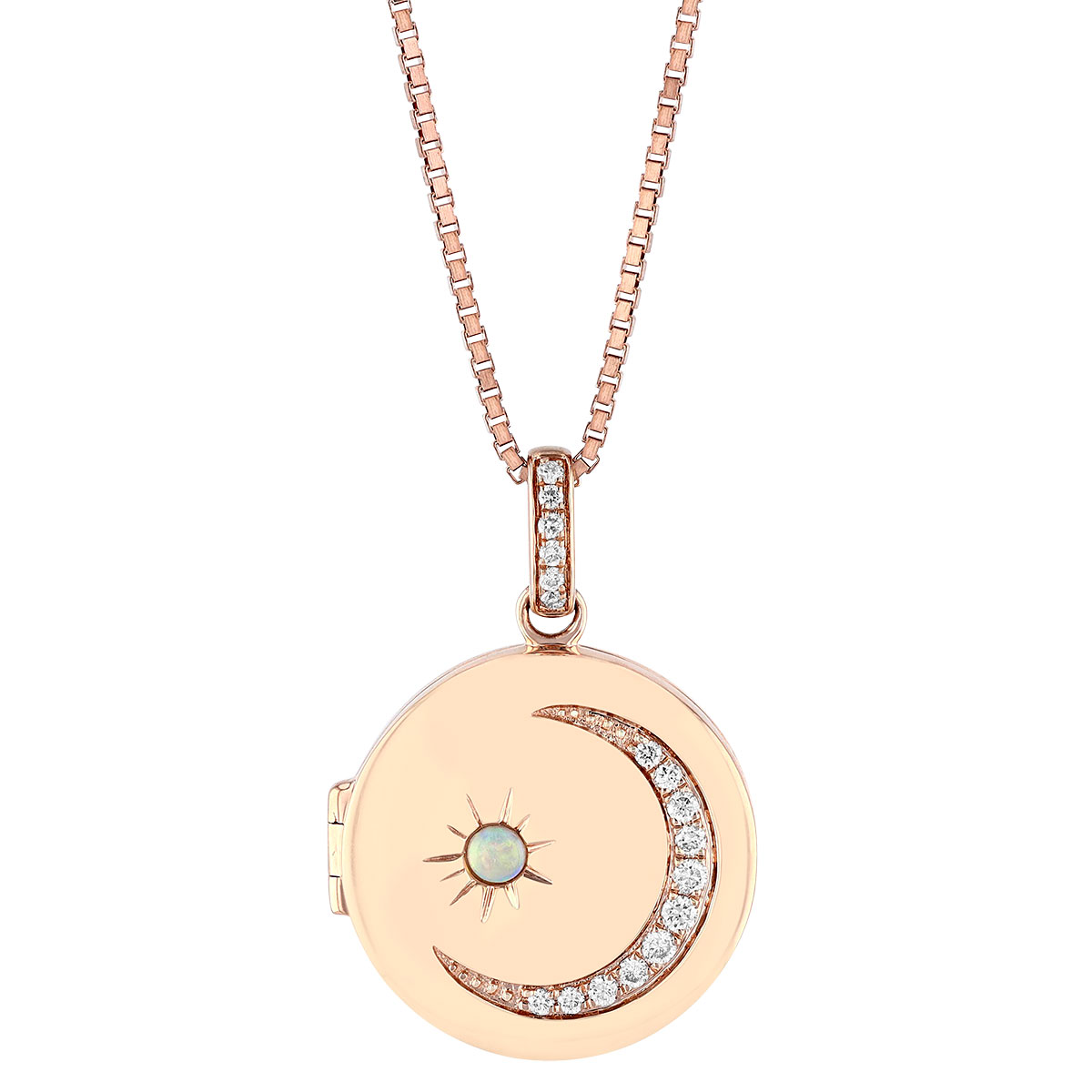 My Story Serenity Opal & Diamond Crescent Moon Locket Pendant in Rose ...